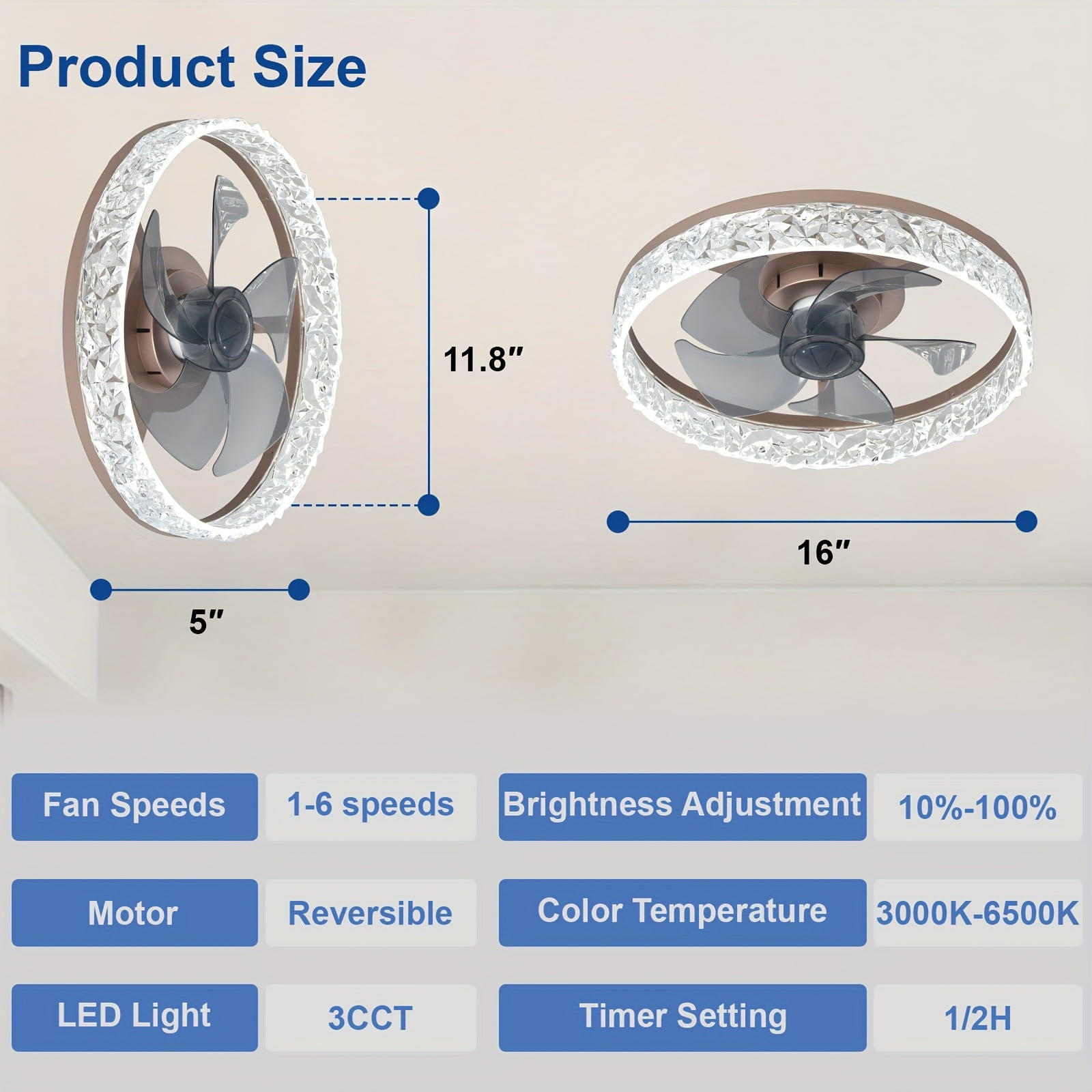 Modern Ceiling Fan Light with Dimmable LED, 16/20 Inch Low Profile ...