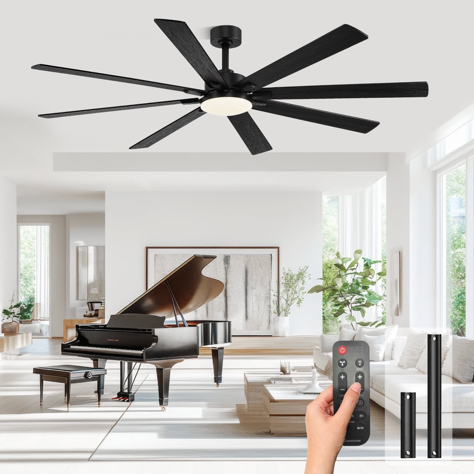 Modern Ceiling Fans with Lights, 72 Inch Ceiling Fan with Light and Remote, Bedroom Living Room ...