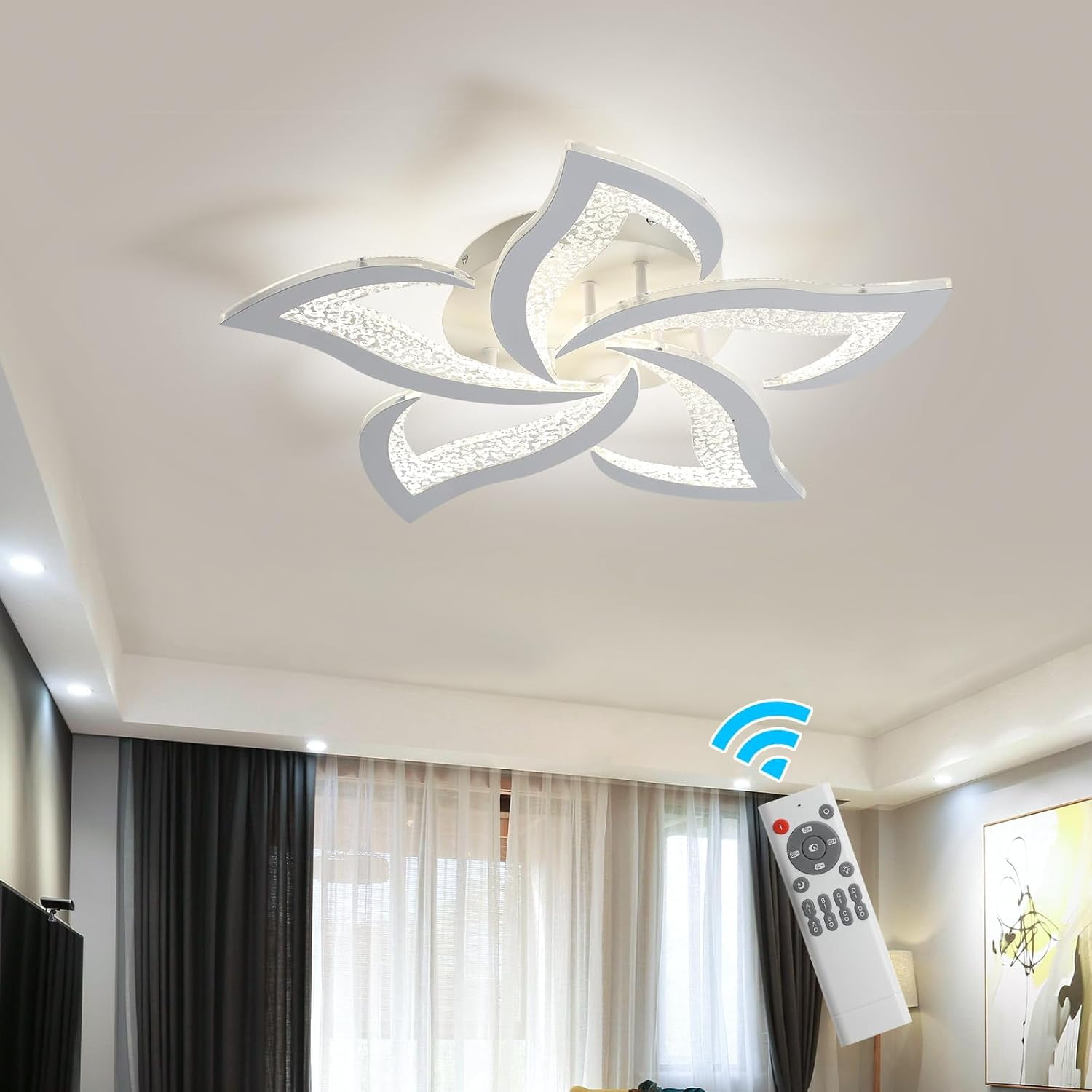 Modern Ceiling Light,23.6” Dimmable LED Chandelier Flush Mount,Remote ...