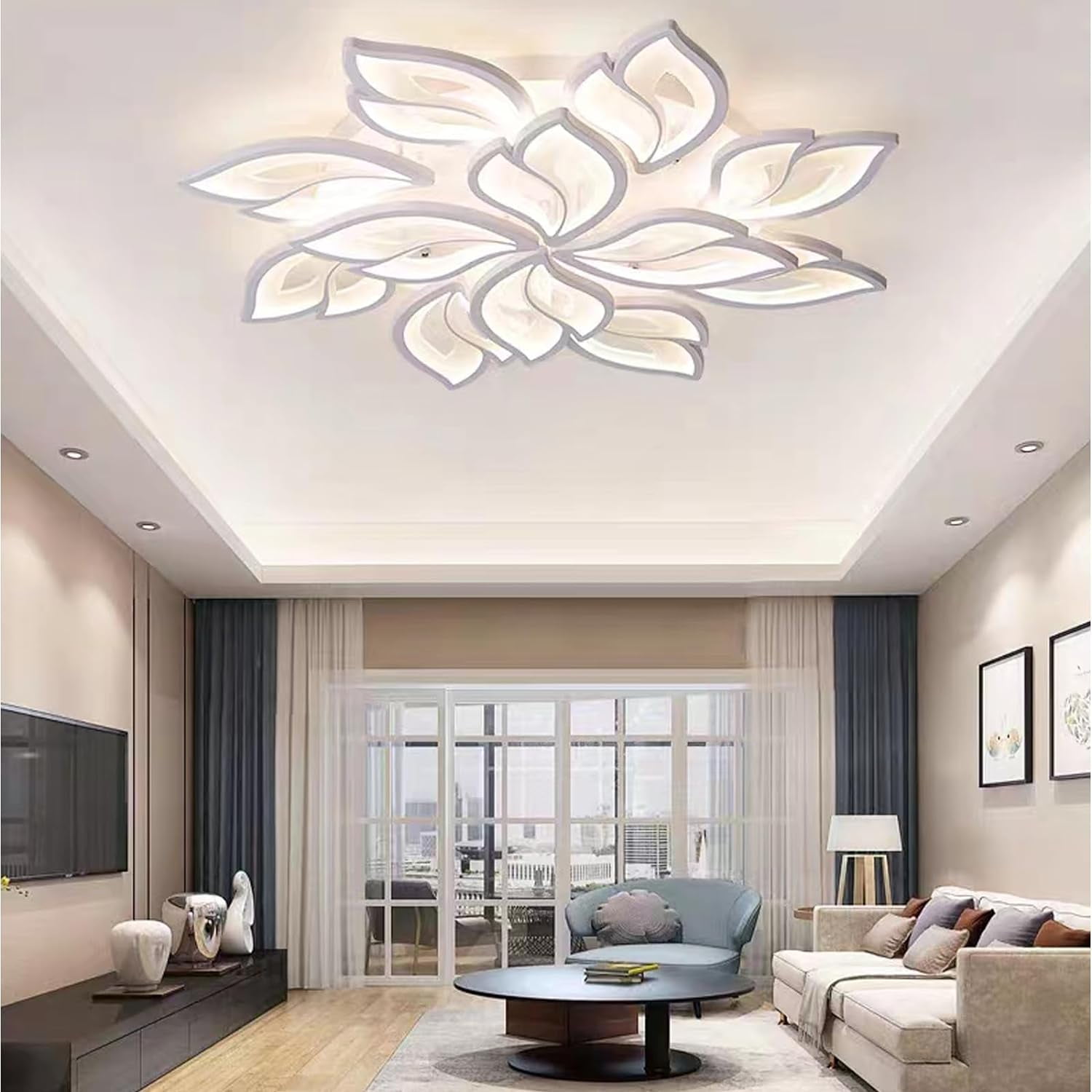 Modern Ceiling Light,32” Dimmable LED Chandelier Flush Mount Ceiling ...