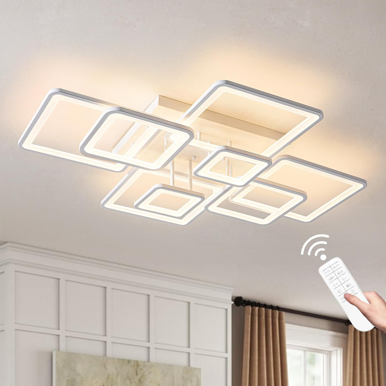 Modern Ceiling Light, 39.4'' Dimmable LED White Flush Mount Ceiling ...