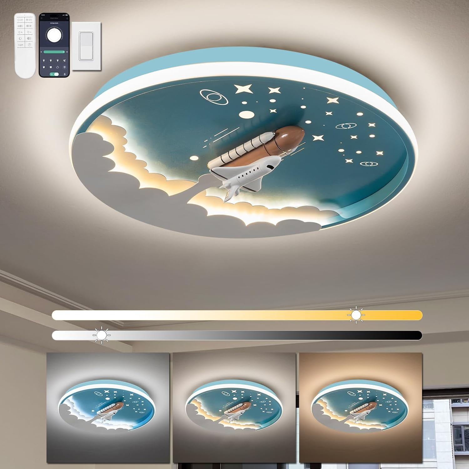 Modern Ceiling Light Fixtures Dimmable LED Kids Room Ceiling Lamp 20 ...