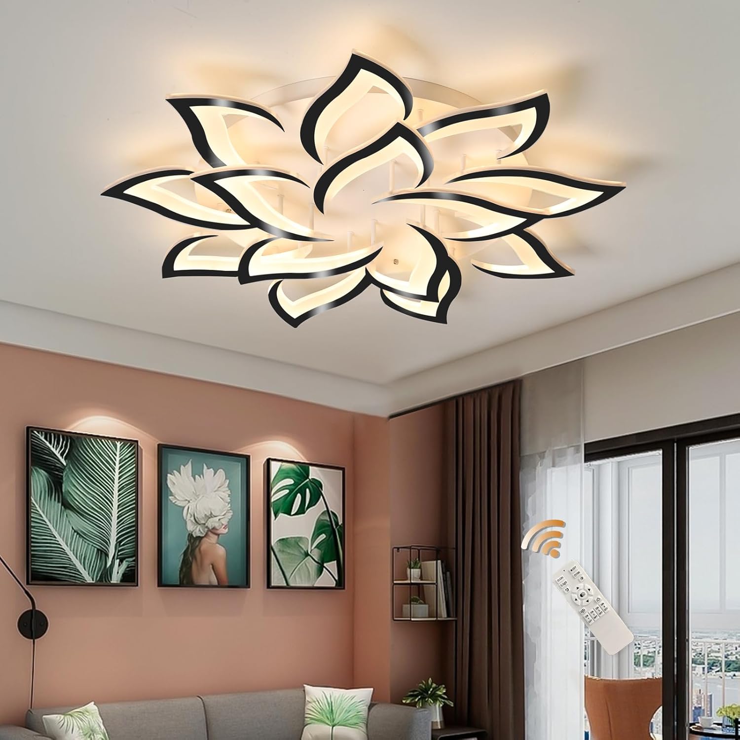 Modern Ceiling Lights,Dimmable LED Flush Mount Ceiling Lamp with Remote ...