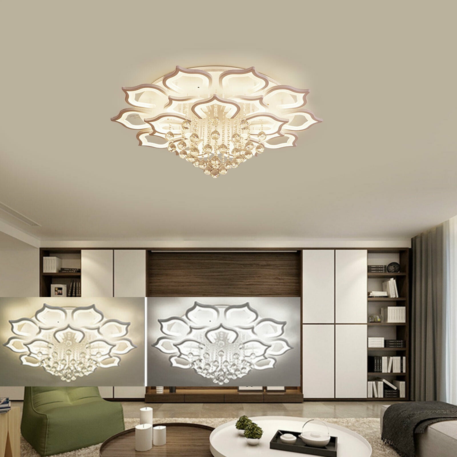 Modern Ceiling Lights LED Crystal 16-Petal Flower Chandelier Ceiling ...