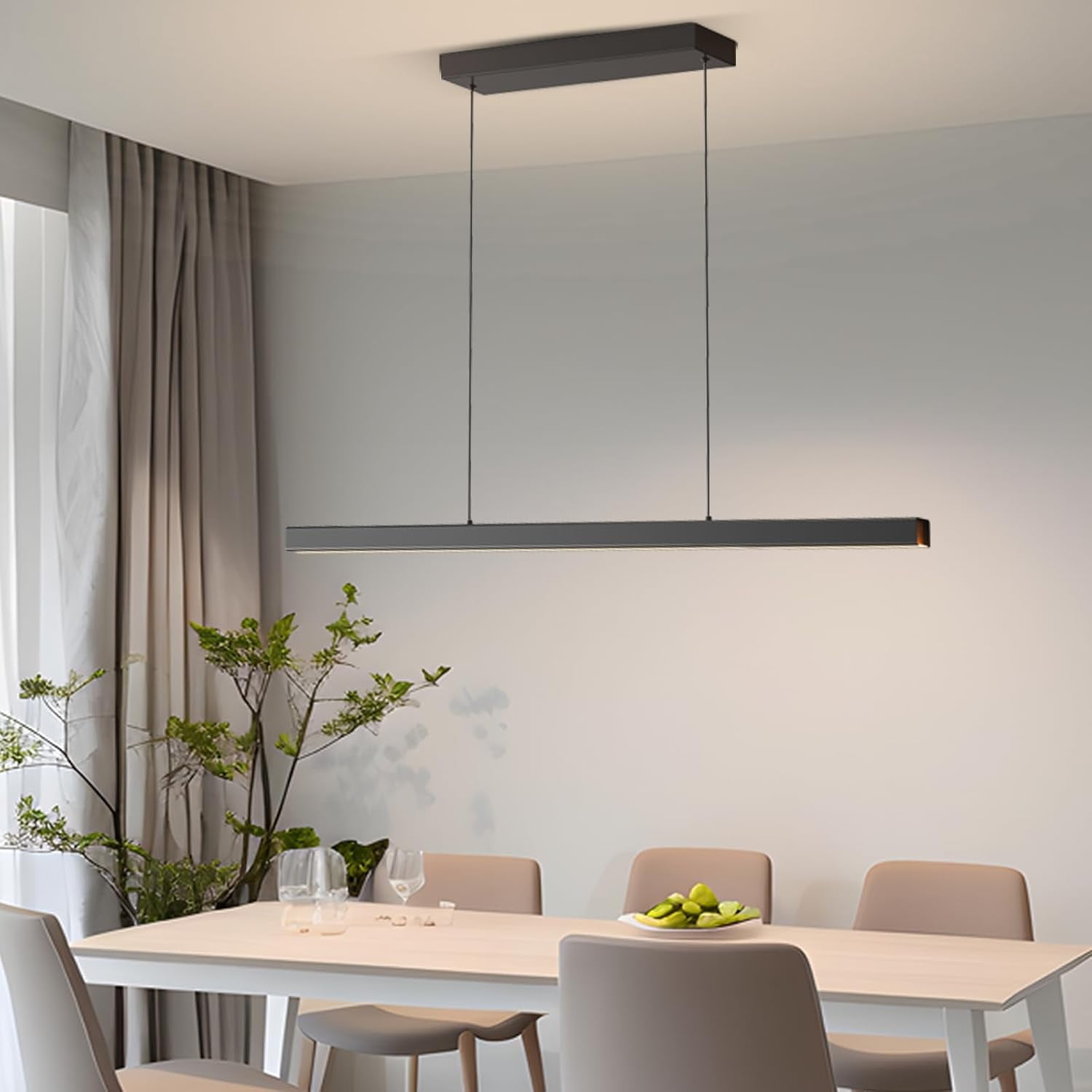 Modern Ceiling Pendant Light, 47in LED Black Linear Ceiling Chandelier ...