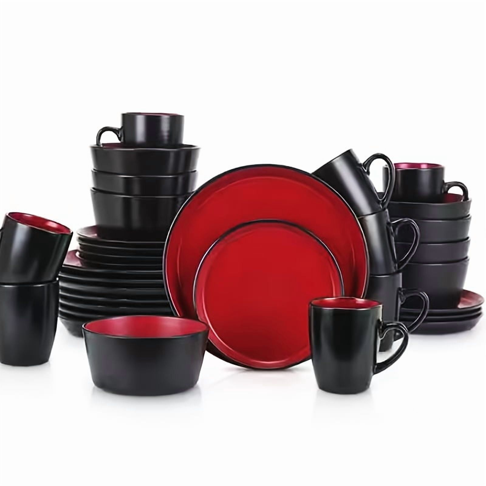 [Modern Ceramic Dinnerware] Modern Red & Black Ceramic Dinnerware Set ...