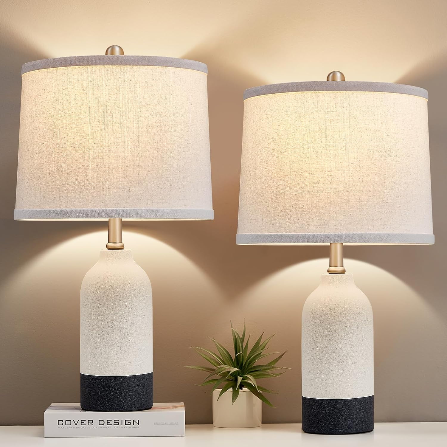 Modern Ceramic Lamps for Bedrooms Set of 2, 3-Color Temperature Table ...