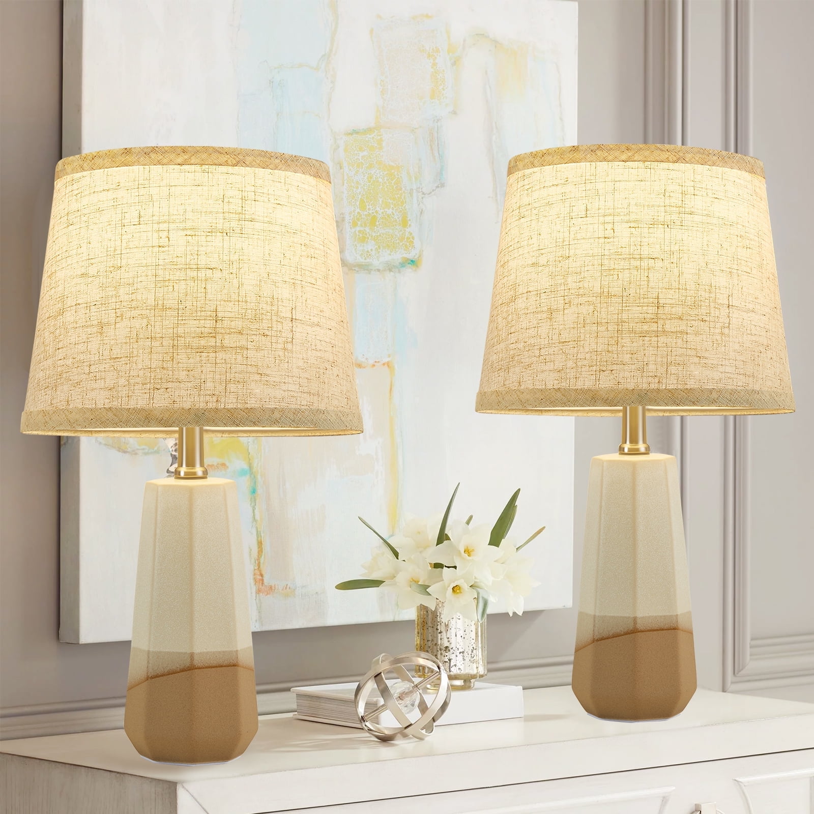 NATYSWAN 20.2" Ceramic Table Lamp Set of 2, Beside Lamps Nightstand ...