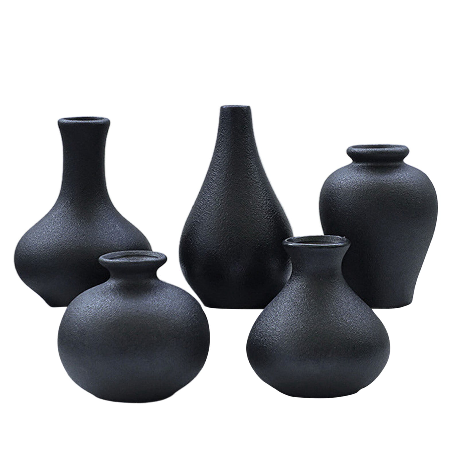 Modern Ceramic Vase Set of 5 - Small Matte Black Pottery Vases for ...