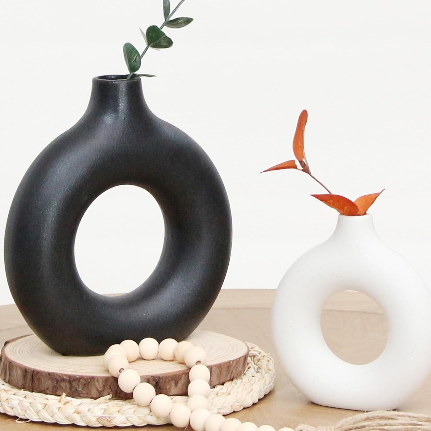 Modern Ceramic Vase White Set of 2 (M S) Minimalist Style Suits Pampas ...