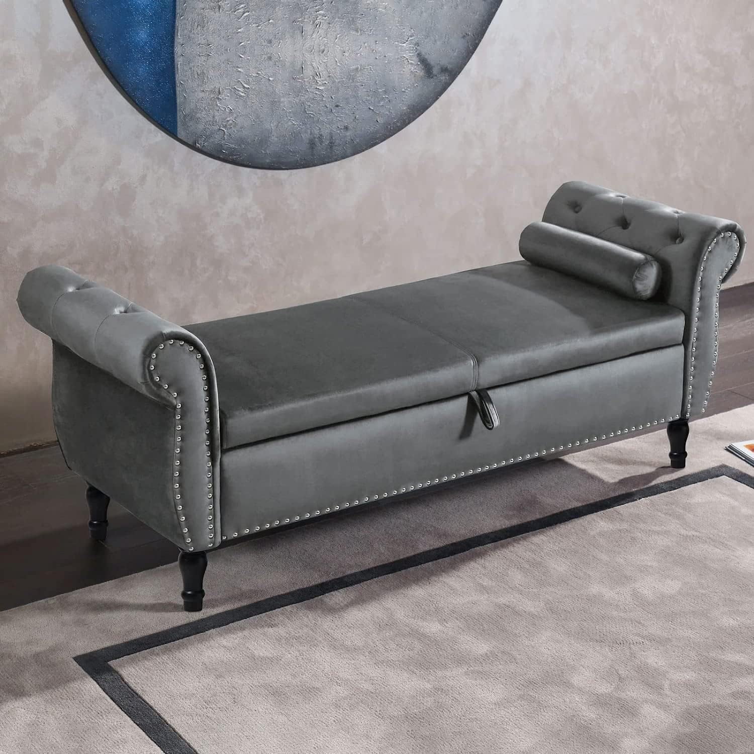 Modern Chaise Lounge Chair, Tufted Fabric Victorian Style with Nailhead Trim for Living Spaces ...