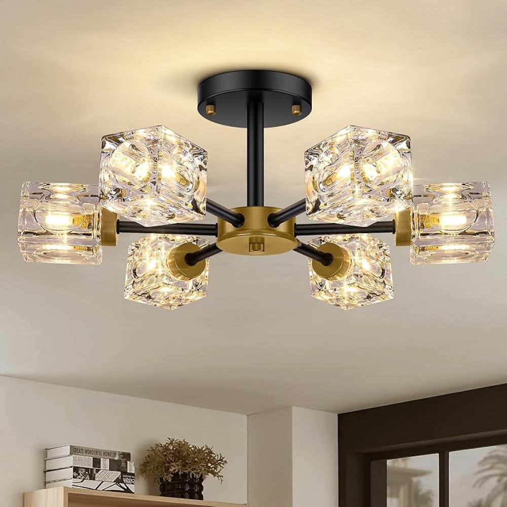 Modern Chandelier, 6-Light Crystal Semi Flush Mount Ceiling Light ...