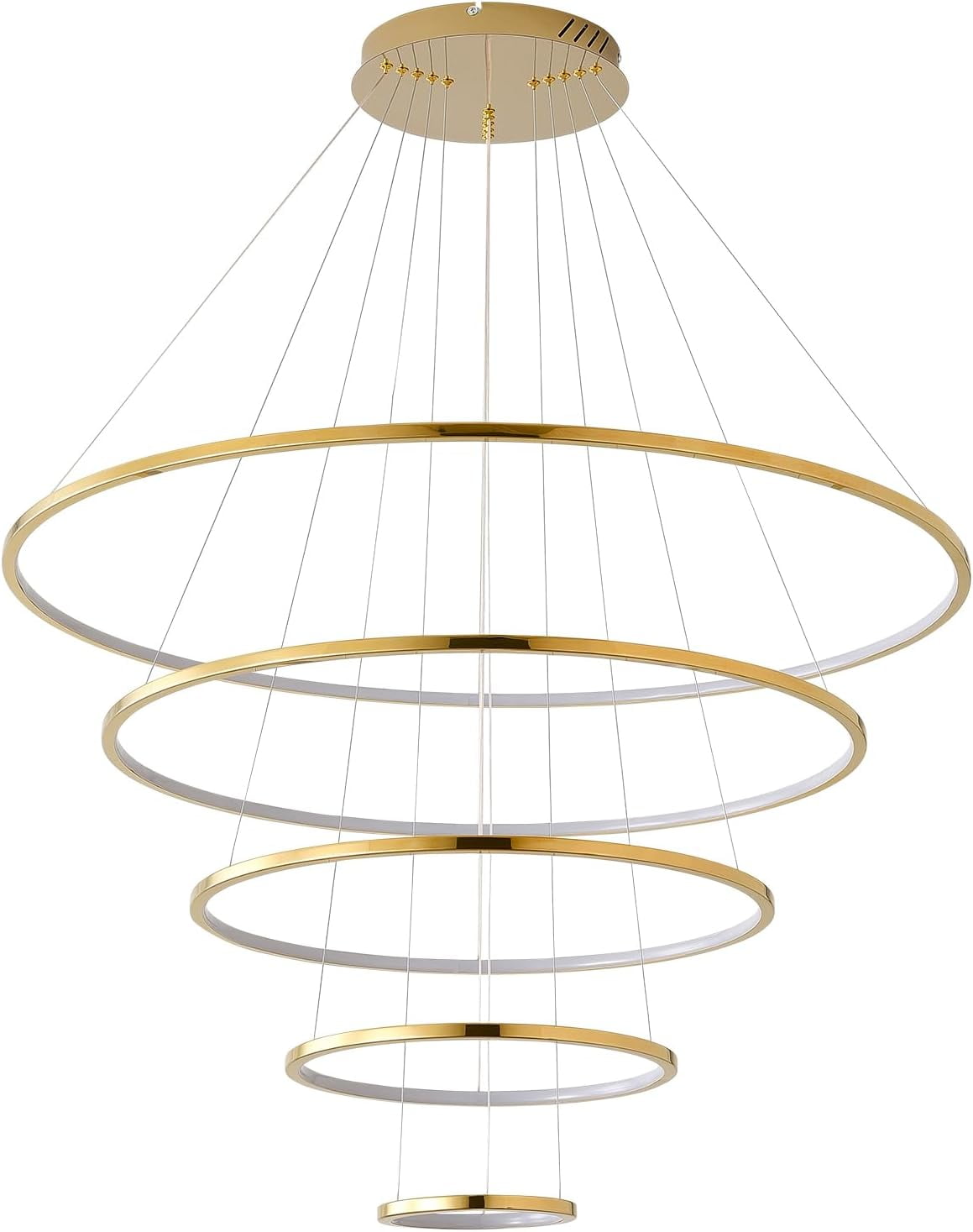 Modern Chandelier, Dimmable 5 Rings Chandelier Light Fixture Luxury Big LED Chandelier, Gold ...