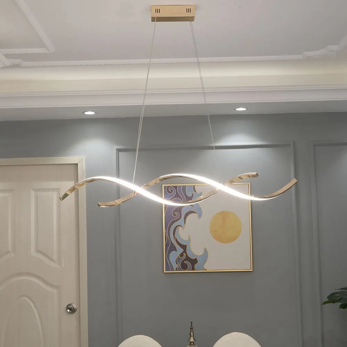 Modern Chandelier Light, Dimmable LED Pendant Light with Remote Control ...