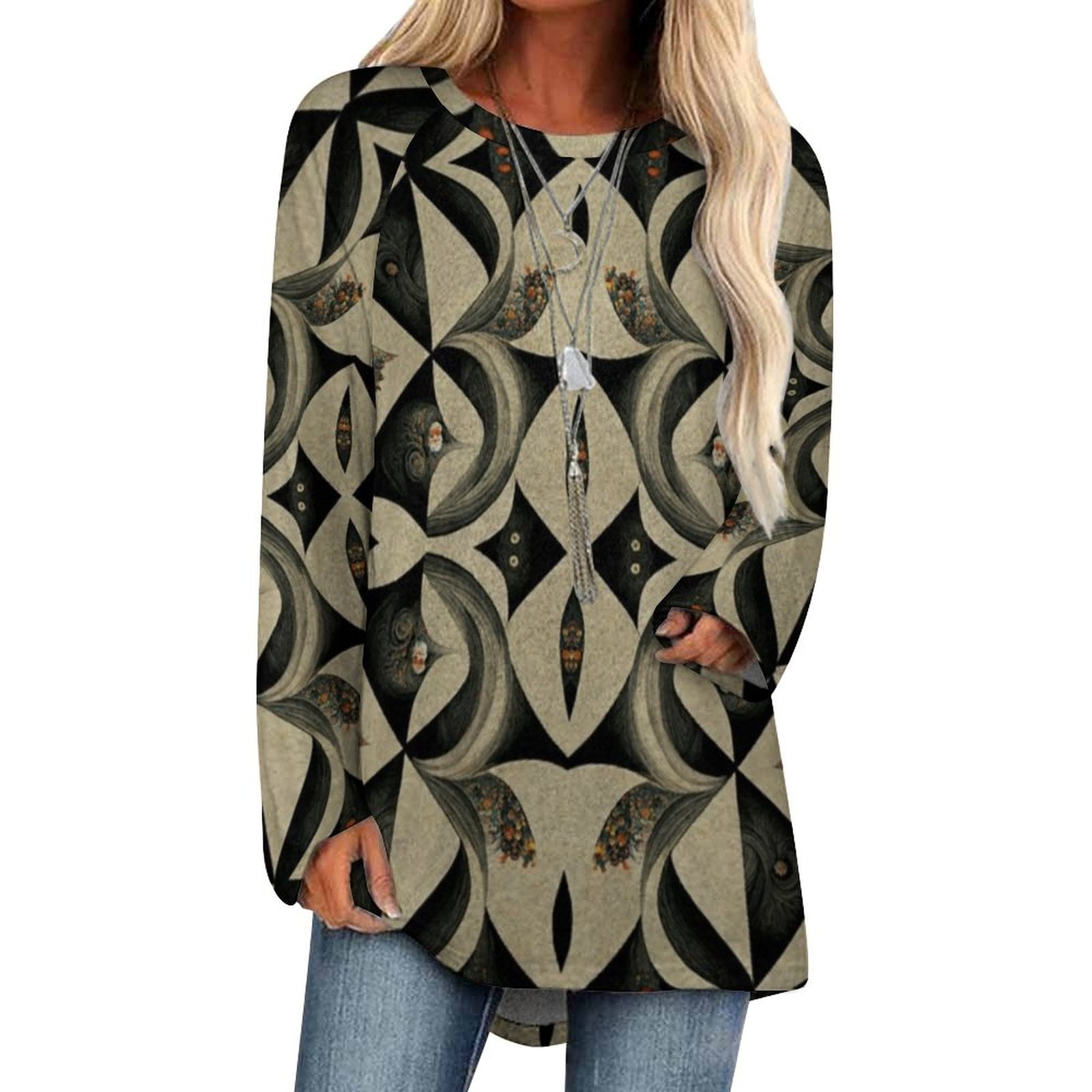 Modern Checker Floral Black On B Oversized Hoodie Women Drawstring ...