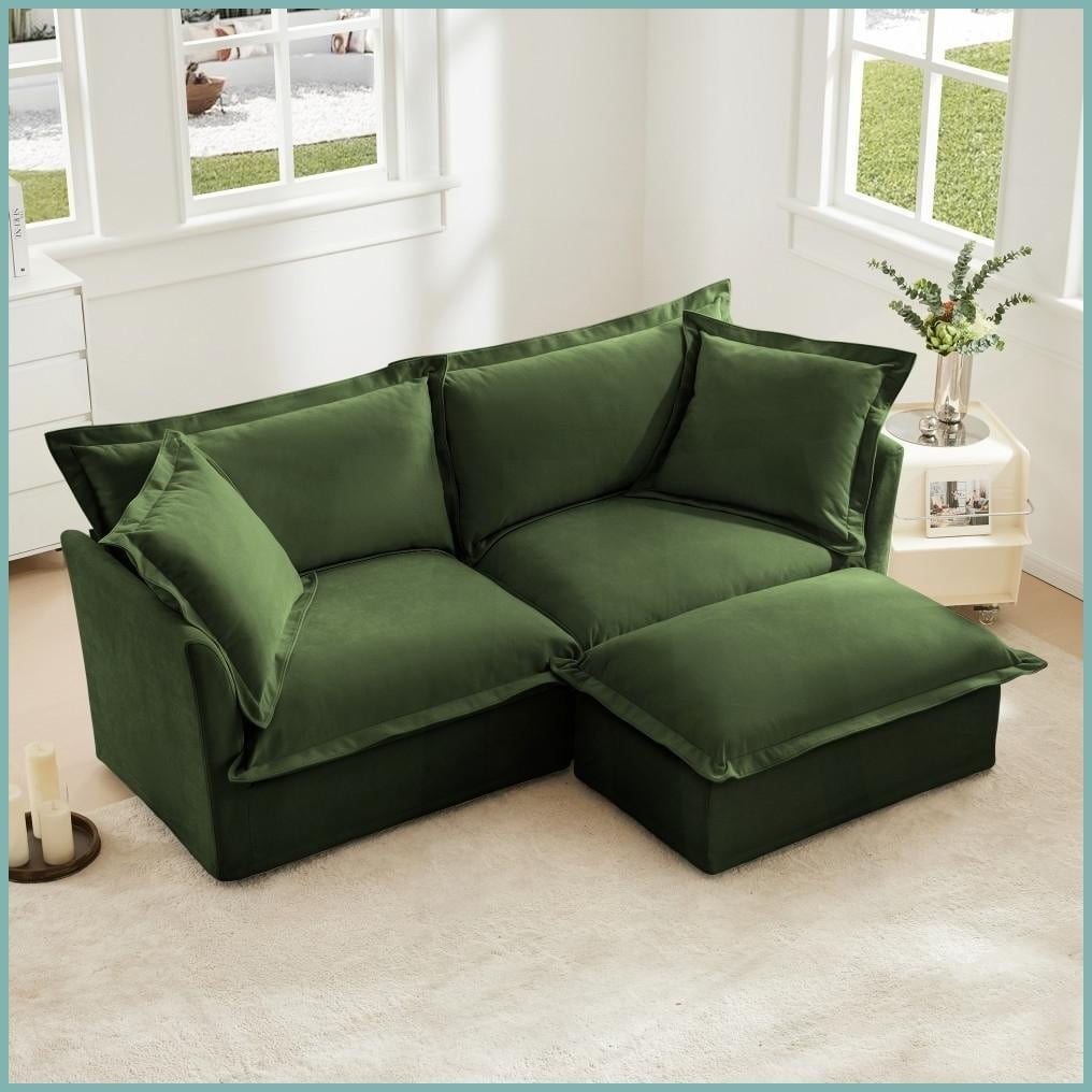 Modern Chenille 2-Seat L-Shaped Sectional Sofa with Convertible Ottoman ...