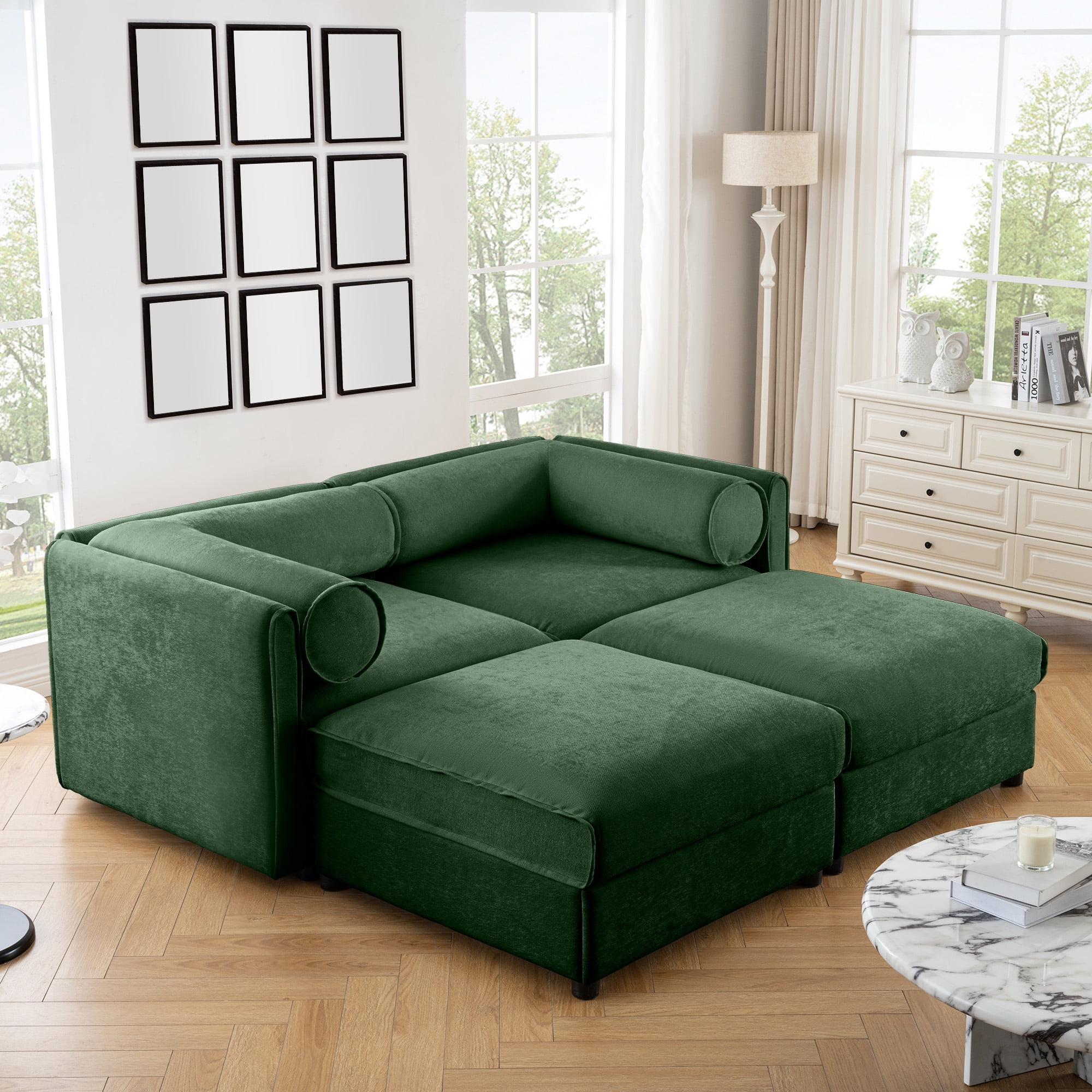 Modern Chenille 2-Seater Sofa Cylindrical Backrest Loveseat with 2 ...