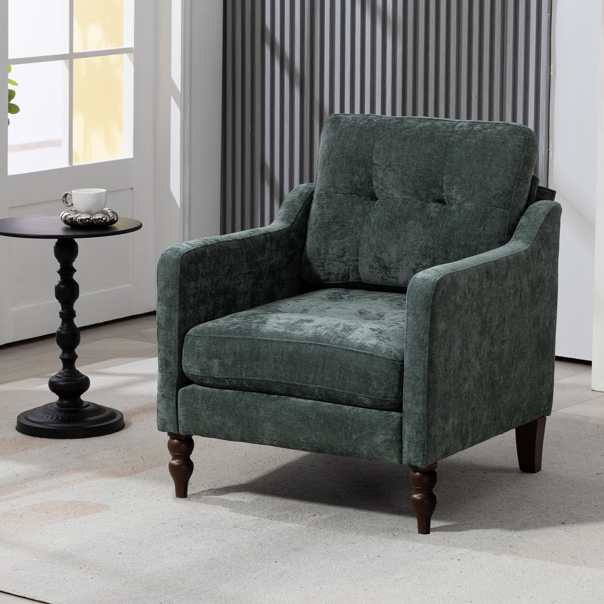 Modern Chenille Accent Armchair with USB Charging Port, Upholstered ...
