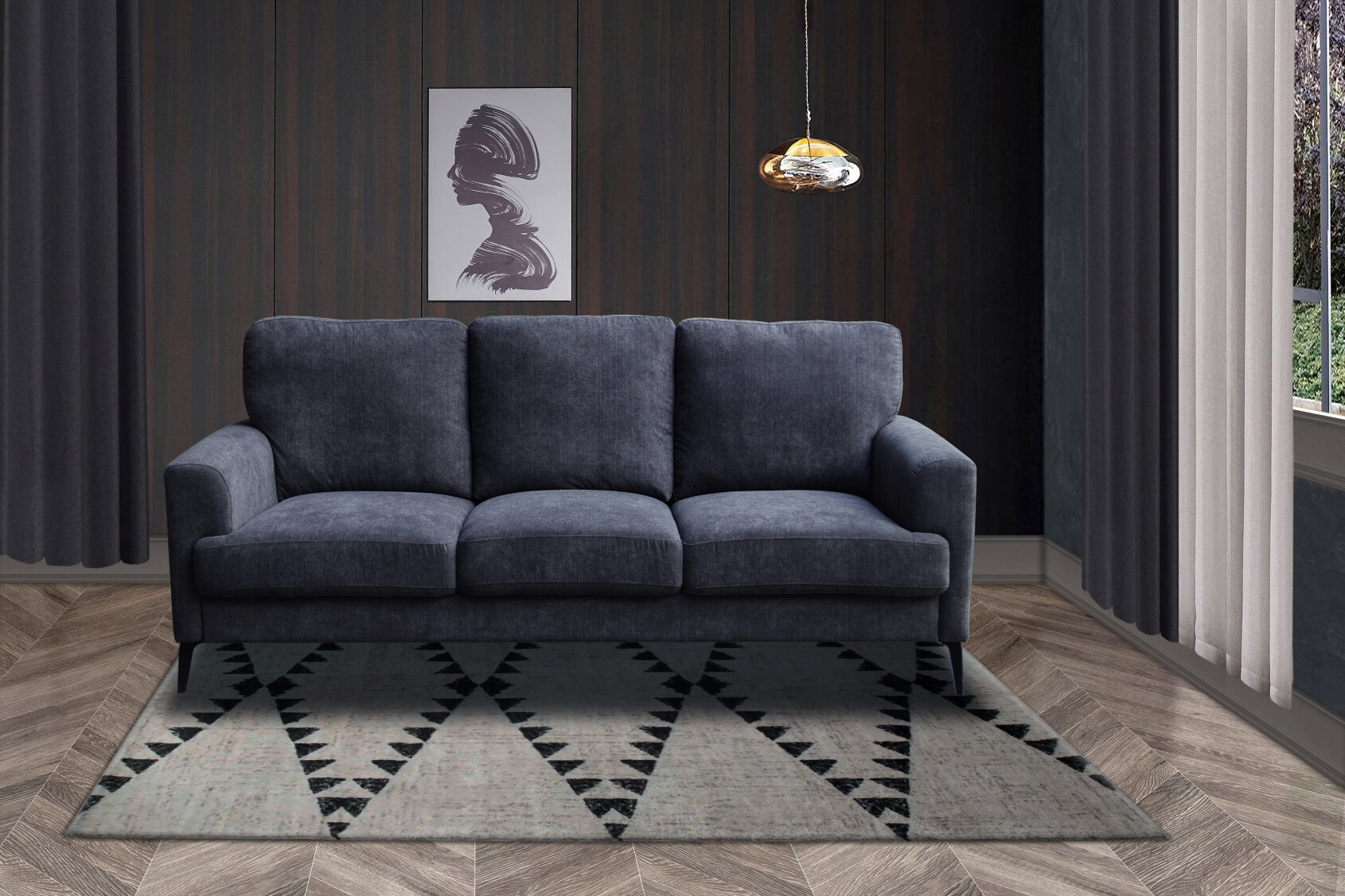 Modern Chenille Fabric Sofa with Padded Armrest and Removable Back ...