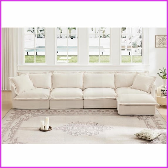 Modern Chenille L-Shape 4-Seater Sectional Sofa for Living Room ...