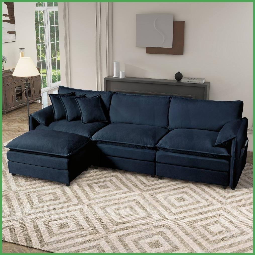 Modern Chenille L-Shaped Modular Sectional Sofa - Deep Seat 3-Seater ...