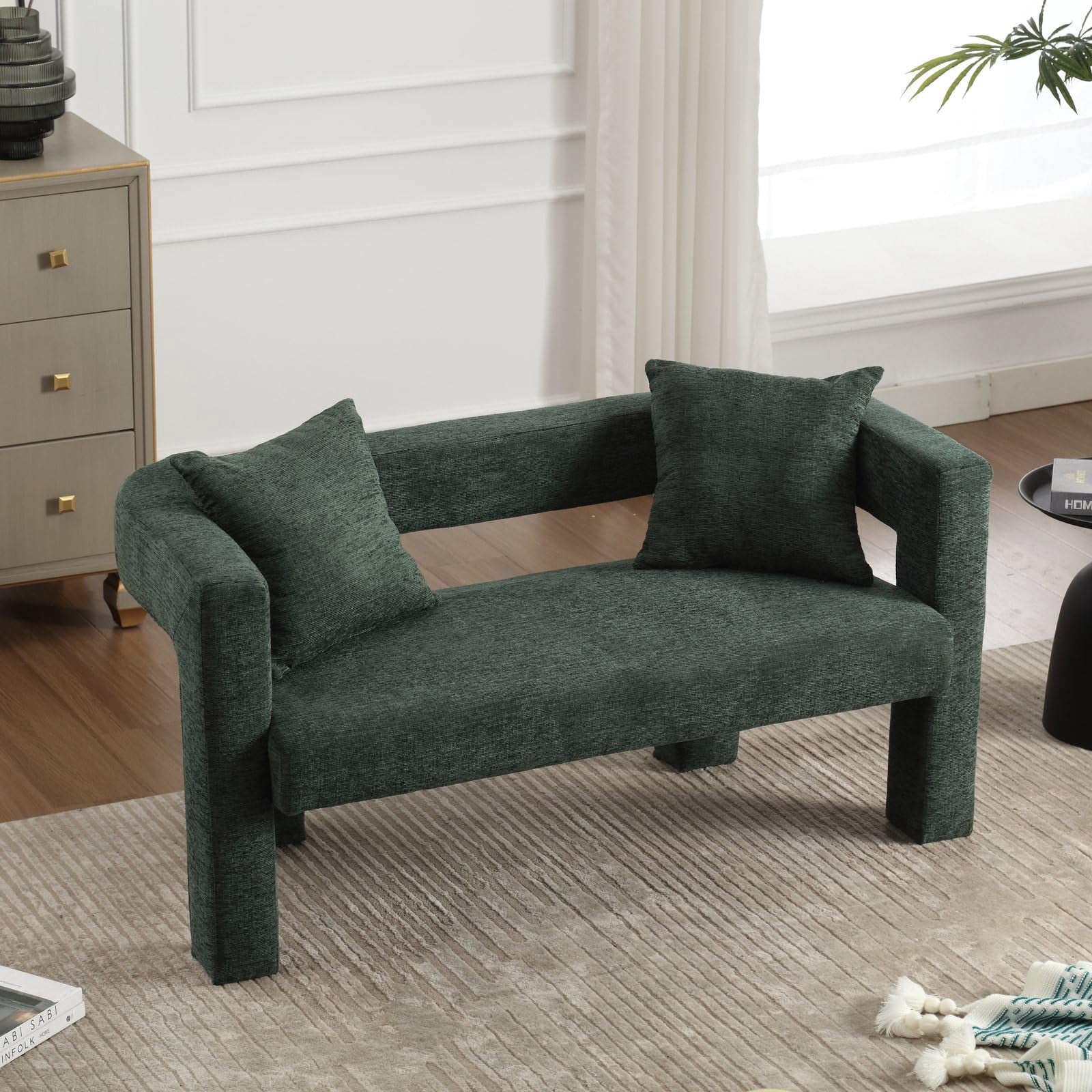 Modern Chenille Loveseat Sofa, 2-Seater Accent Couch with Pillows for ...