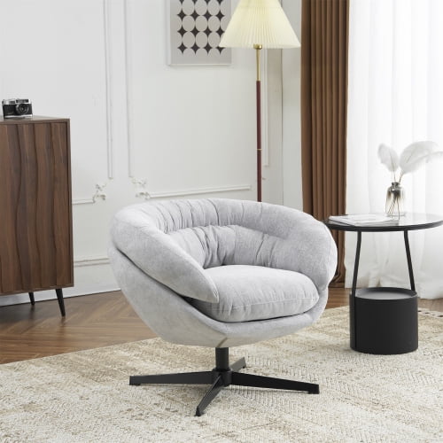 Modern Chenille Office Chair, 360° Swivel Club Chair/Accent Chair with ...