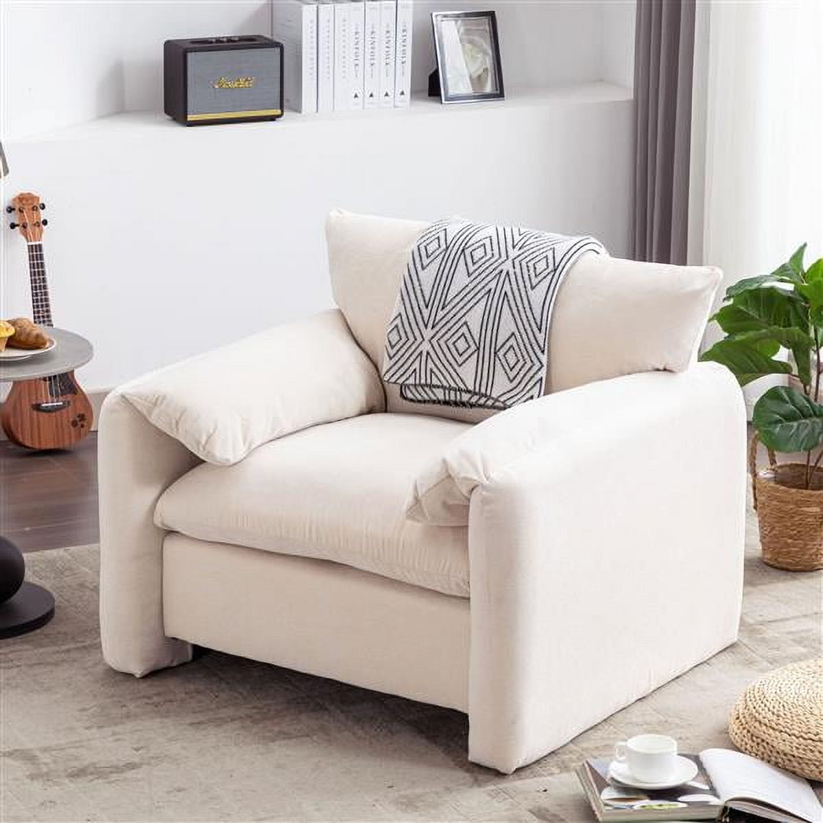 Modern Chenille Oversized Armchair - Cream Accent Lounge Chair for ...