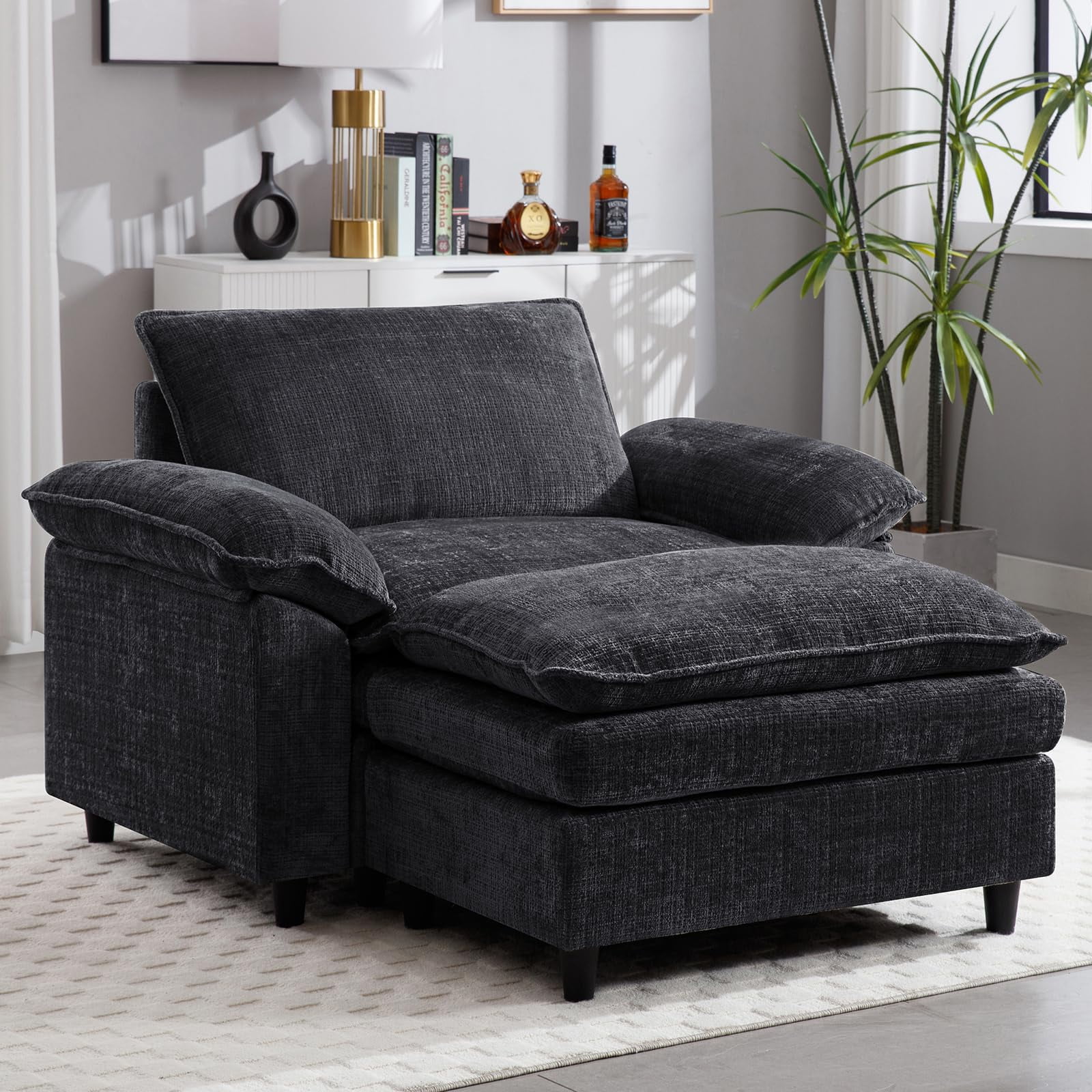 Modern Chenille Upholstered Reading Chair, 52" Oversized Lounge Chair ...