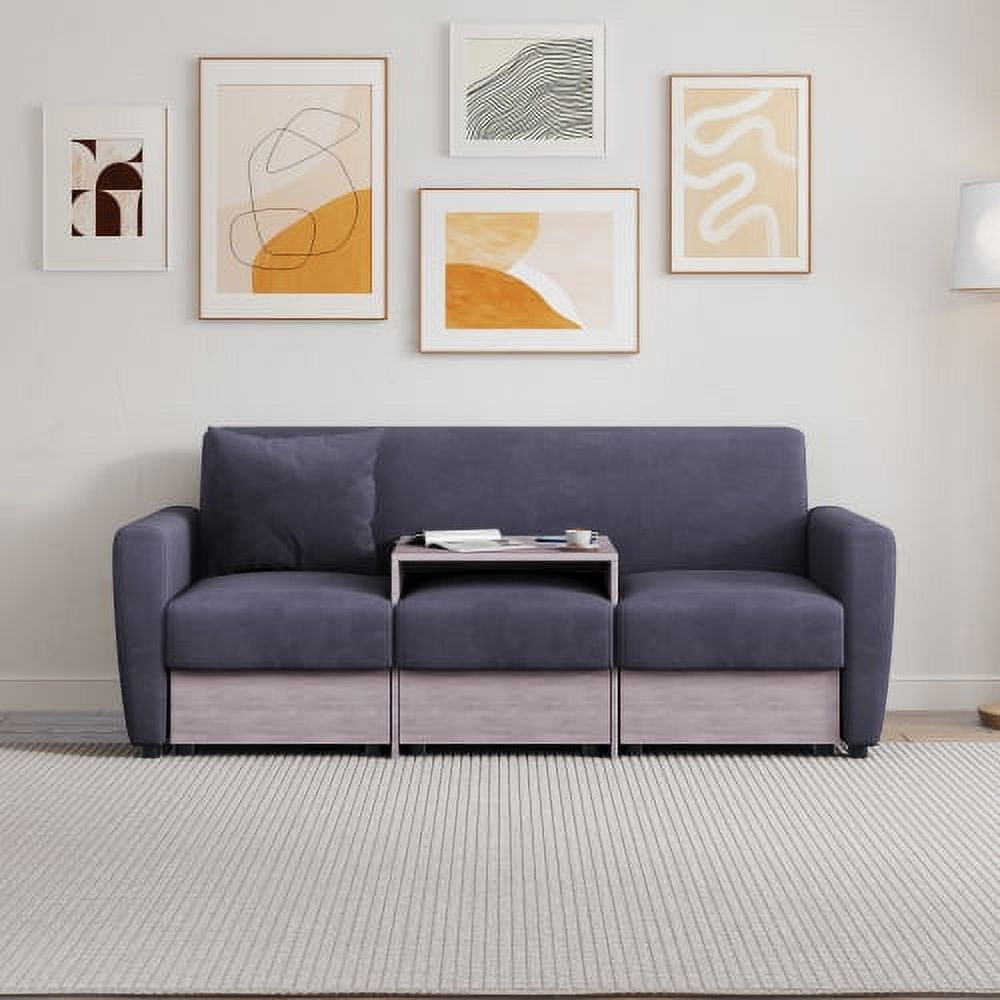 Modern Chenille Upholstered Sofa with Coffee Table and Drawers ...