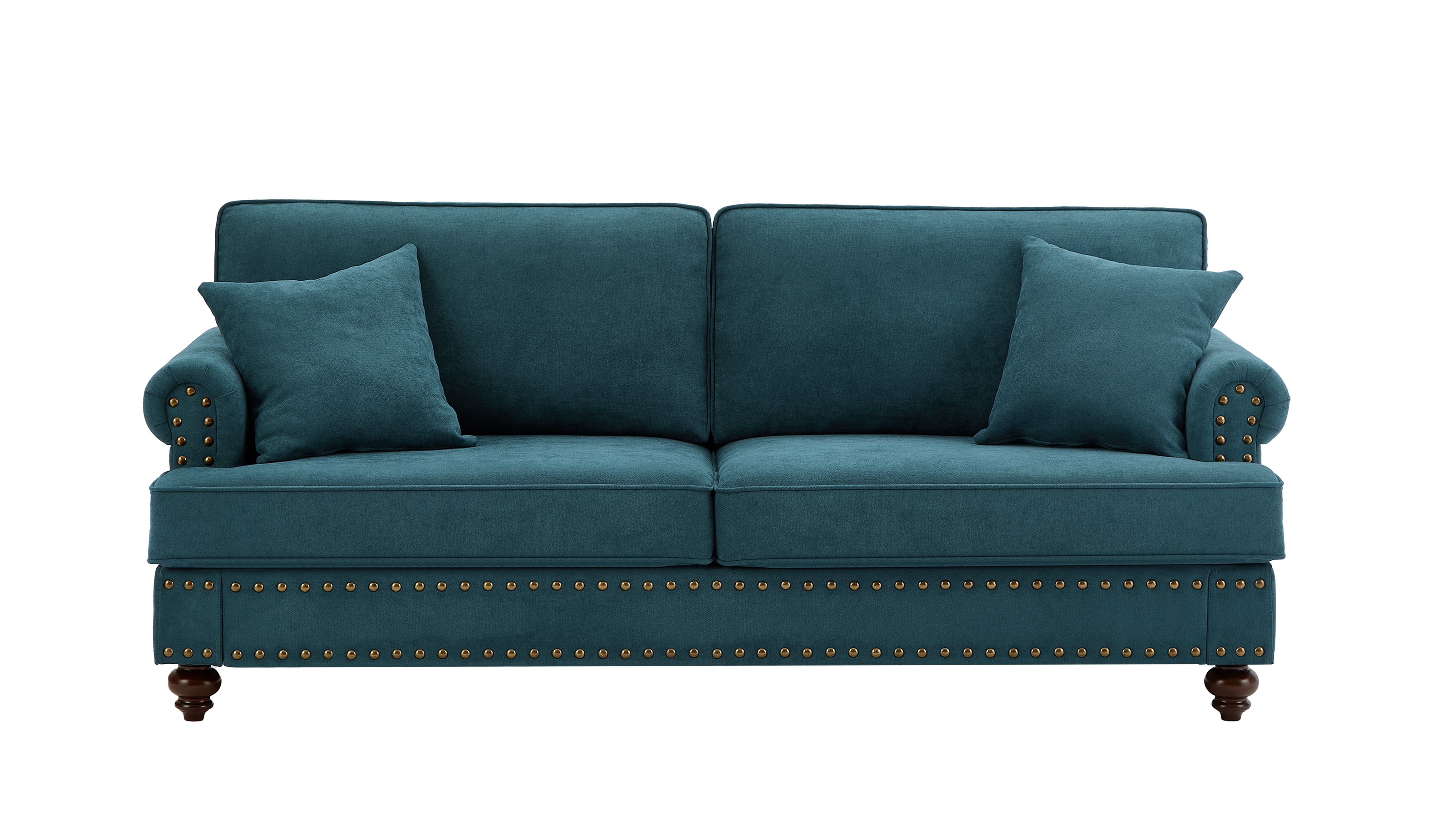 Modern Chenille Upholstered Sofa Couch with Nailhead Trim Rolled Arms ...