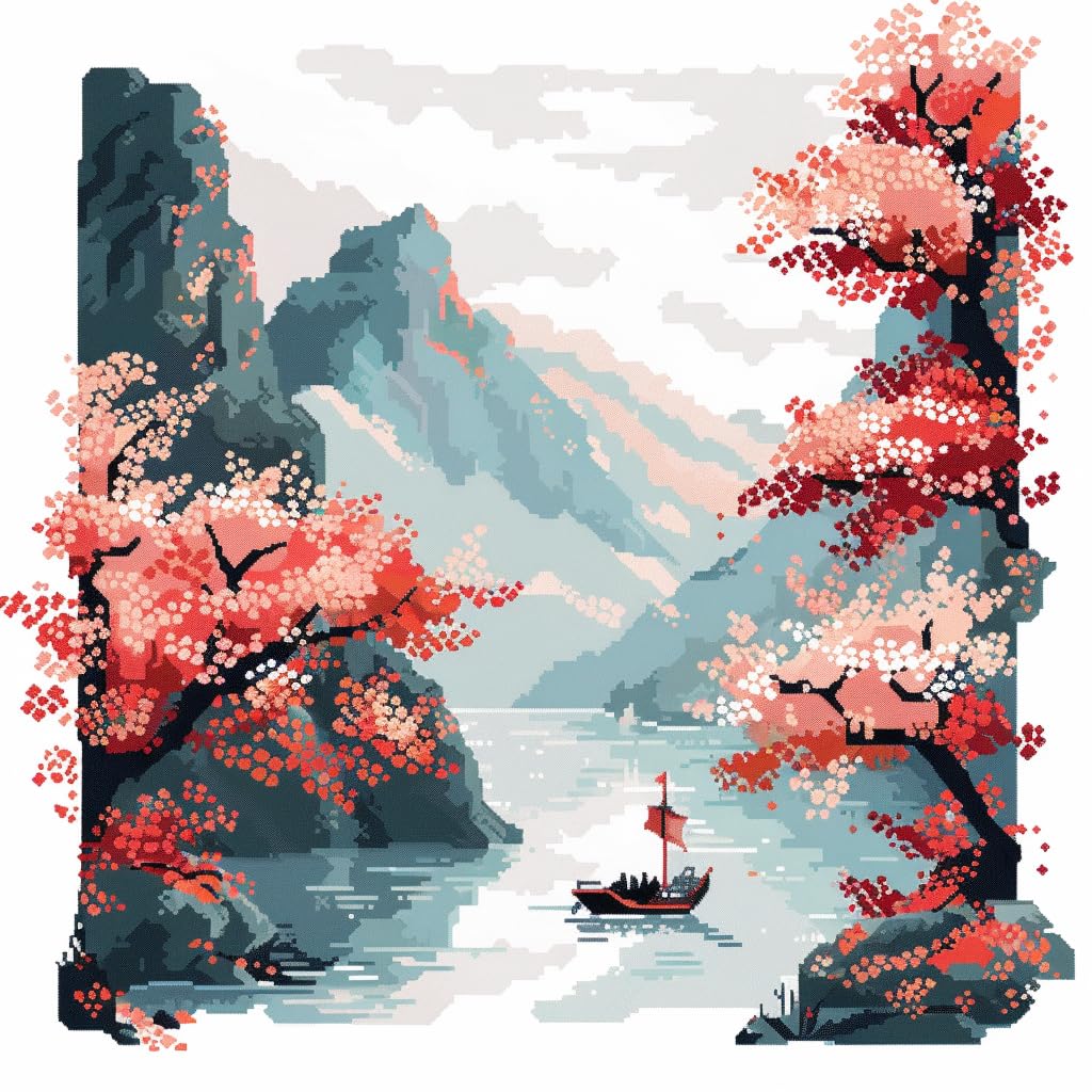 Modern Cherry Flower River Sunset DIY 11CT Stamped Cross Stitch Kits ...