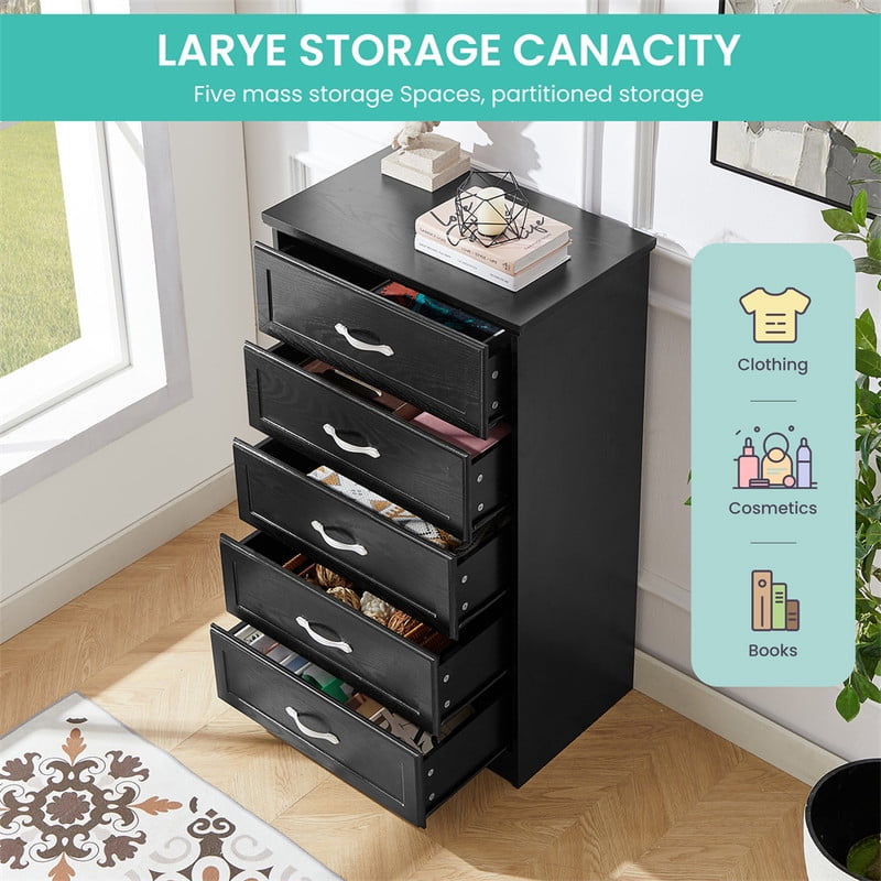Modern Chest of Drawers with Metal Handle, 5 Drawer Dresser with ...