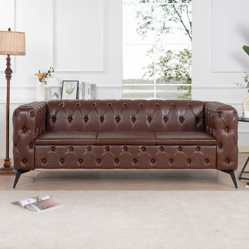 Modern Chesterfield Button Tufted Sofa, 3-Seater Sofa Couch with Square ...