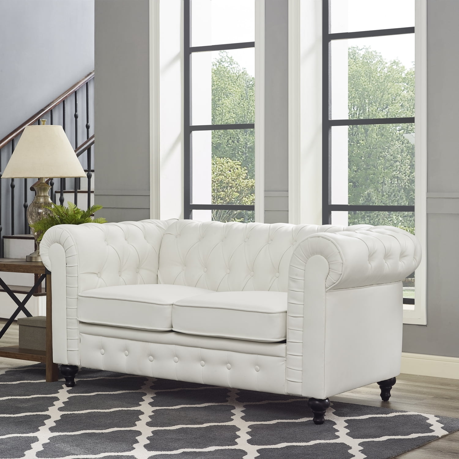 Modern Chesterfield Living Room Furniture Set, Tufted Classic White ...