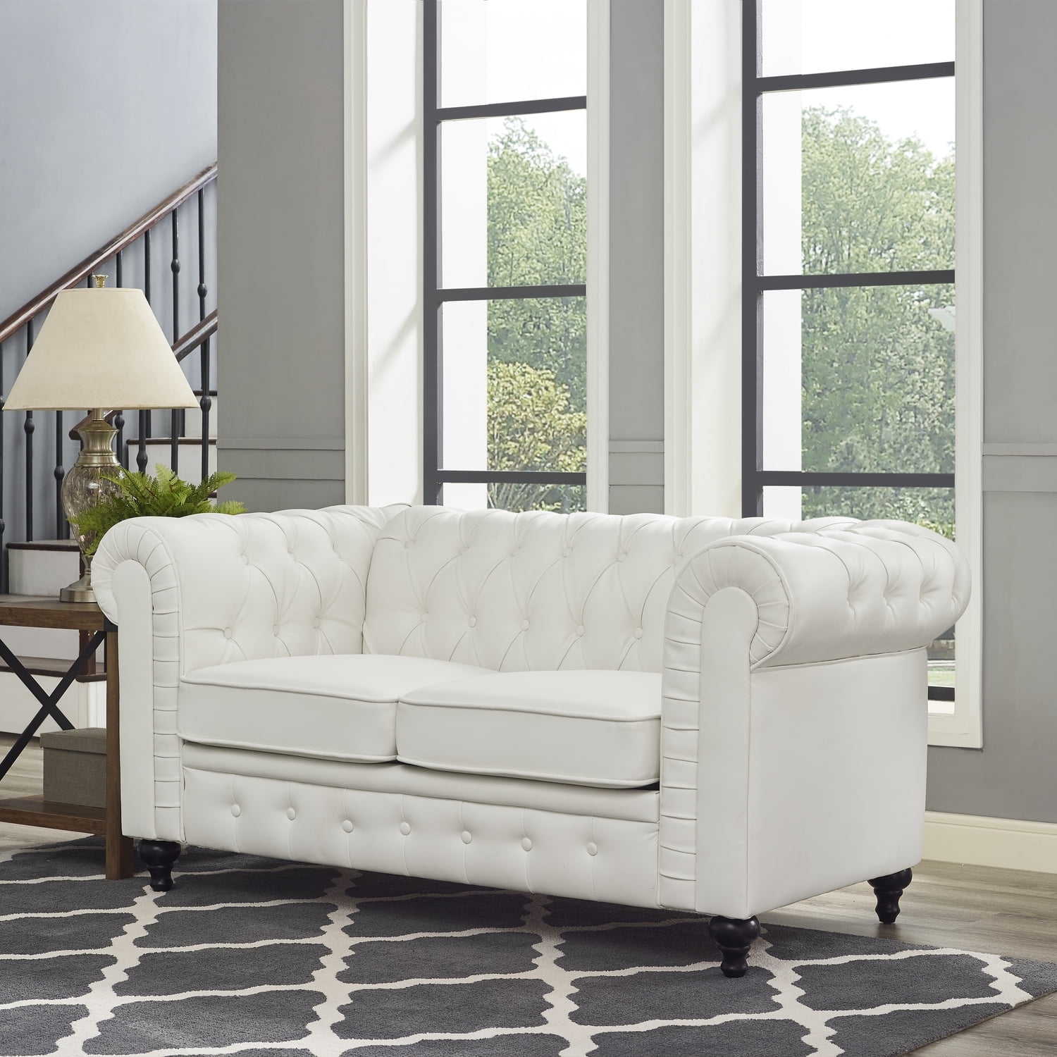 Modern Chesterfield Living Room Furniture Set, Tufted Classic White ...