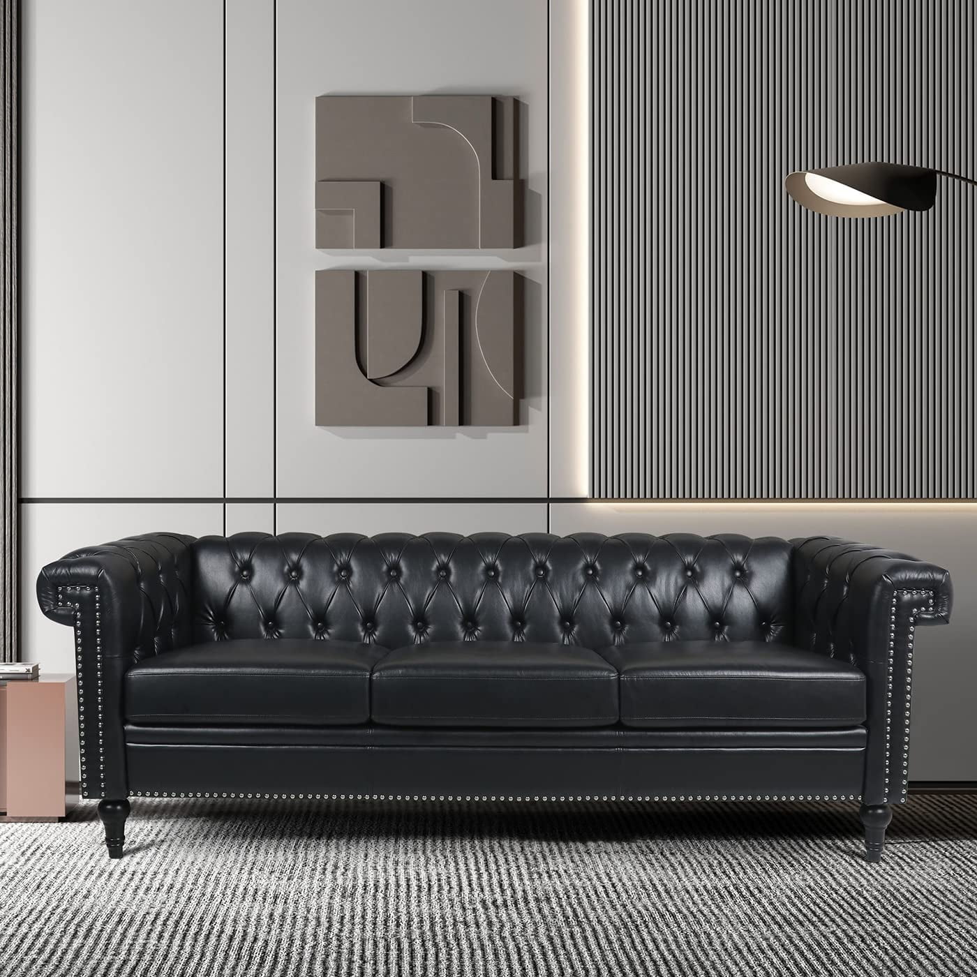 Modern Chesterfield Sofa Three Seater Couch,Faux Leather Couch with ...