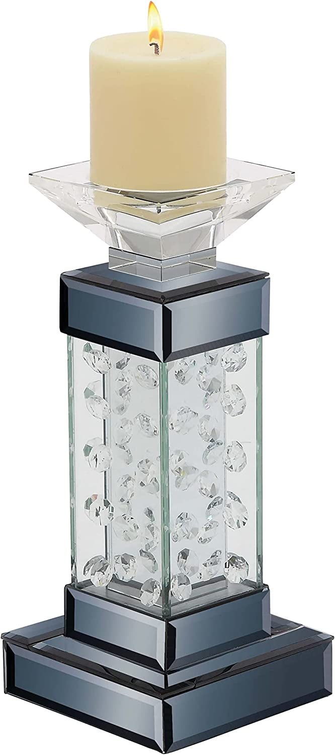 Modern Chic Beveled Floating Crystals Glass and Metal Pillar Candle ...