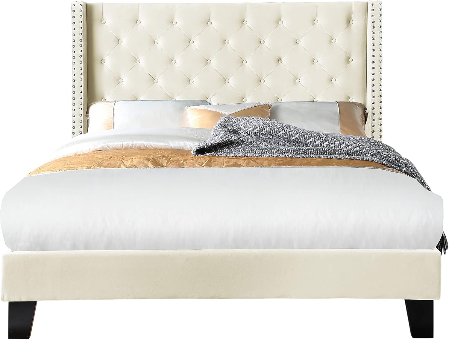 Modern Chic Tufted Platform Wingback Bed Frame with Reinforced Corner ...