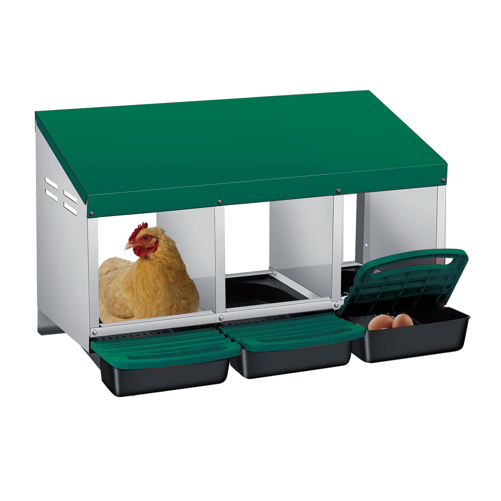 Modern Chicken Nesting Box - 3-Hole Wall Mount with Rollout Egg System ...
