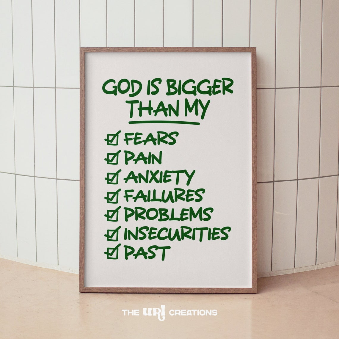 Modern Christian Art Green, Bible Verse, Motivational Quote Poster ...