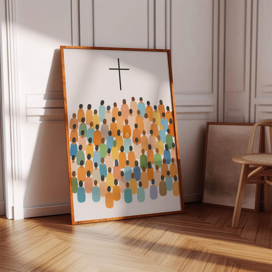 Modern Christian Cross Crowd Print, Colorful Minimalist Worship Art ...