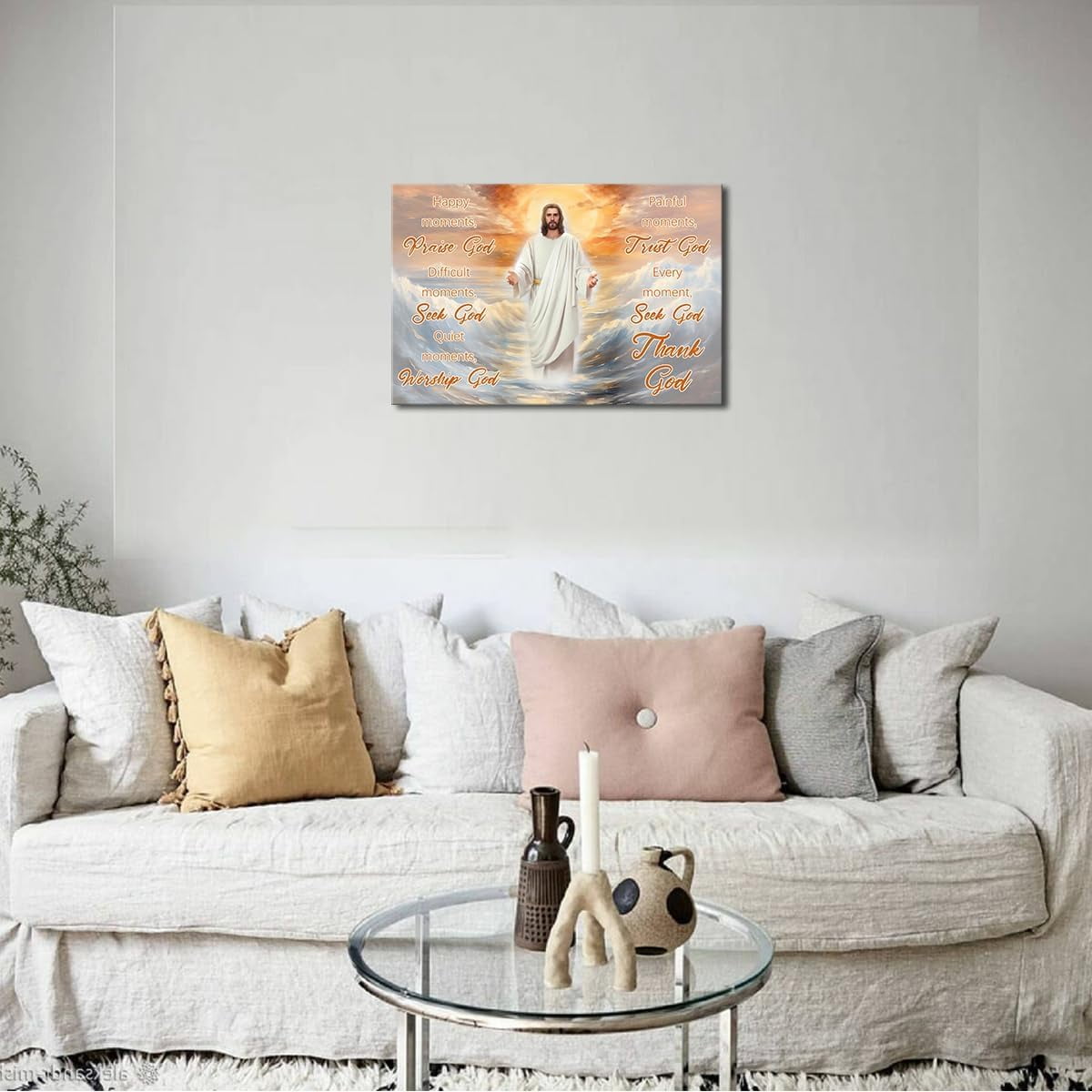 Modern Christian Framed Canvas Wall Art Jesus Walking on Water Picture ...