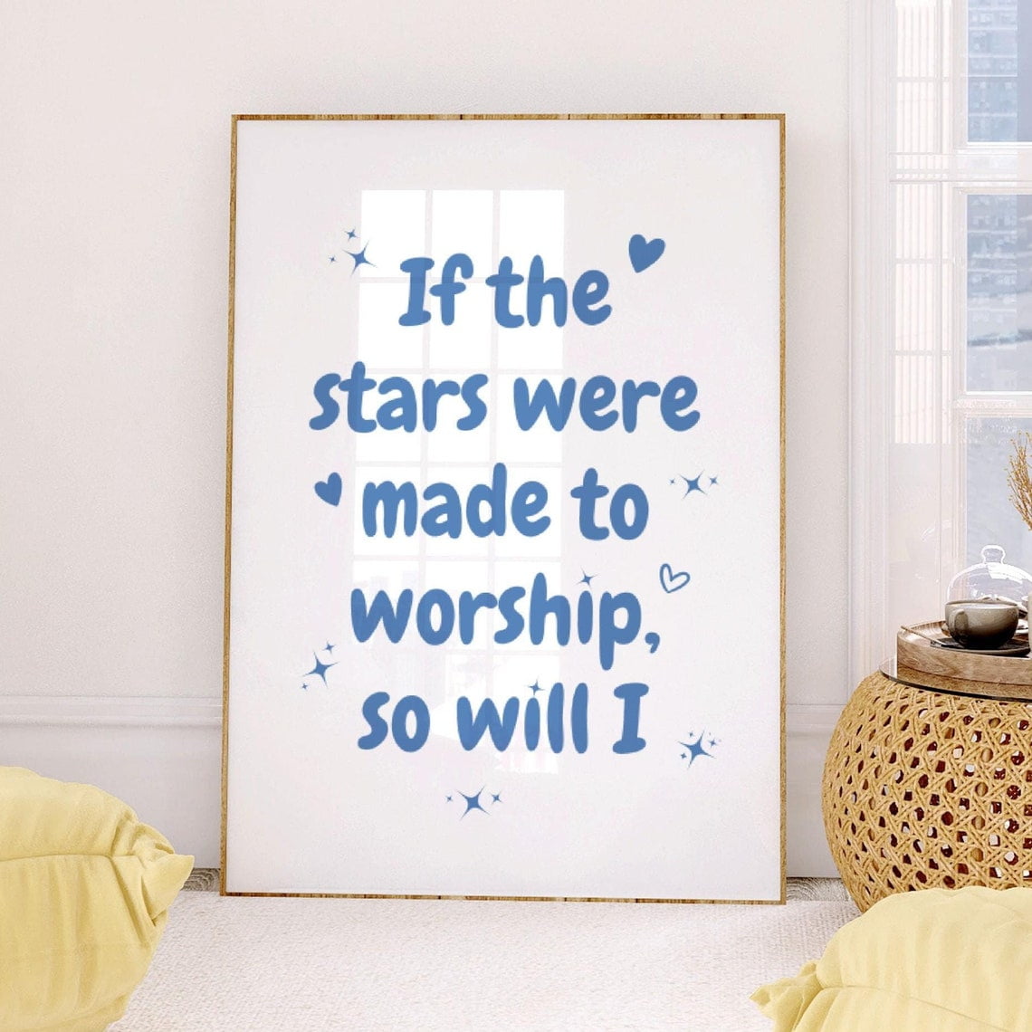 Modern Christian Wall Art Stars Worship Scripture Wall Art Blue Minimalist Christian Psalm 148 ...