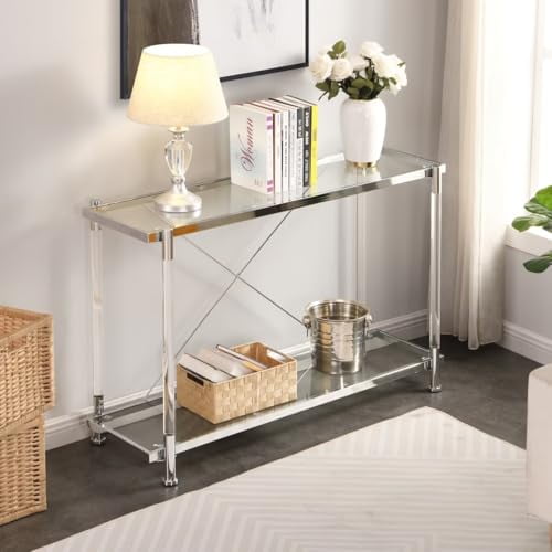 Modern Chrome Glass Console Table,43" x 13" Narrow Sofa Table Entrance ...