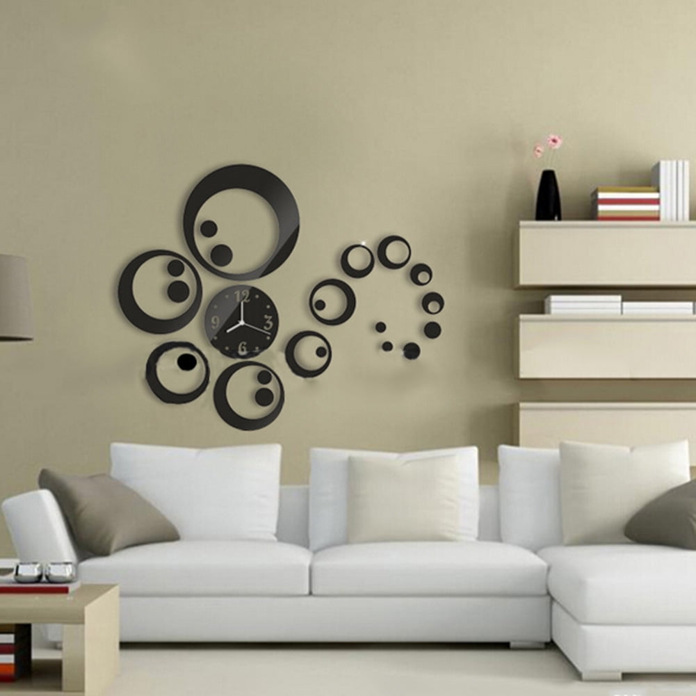 Modern Circles 3D Wall Clock Mirror Stickers,Self-Adhesive Acrylic ...