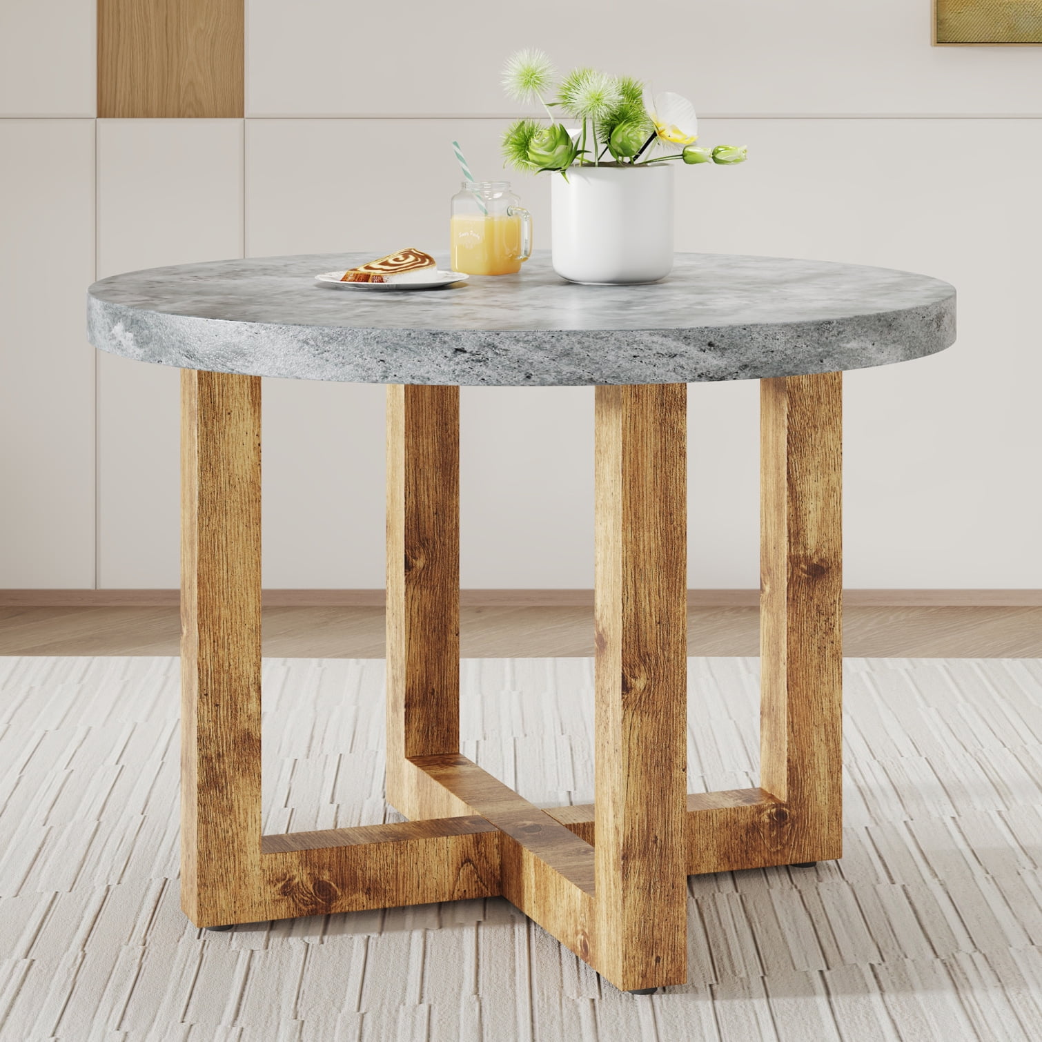 Modern Circular Dining Table, 42'' Diameter Center Table with Four Log ...