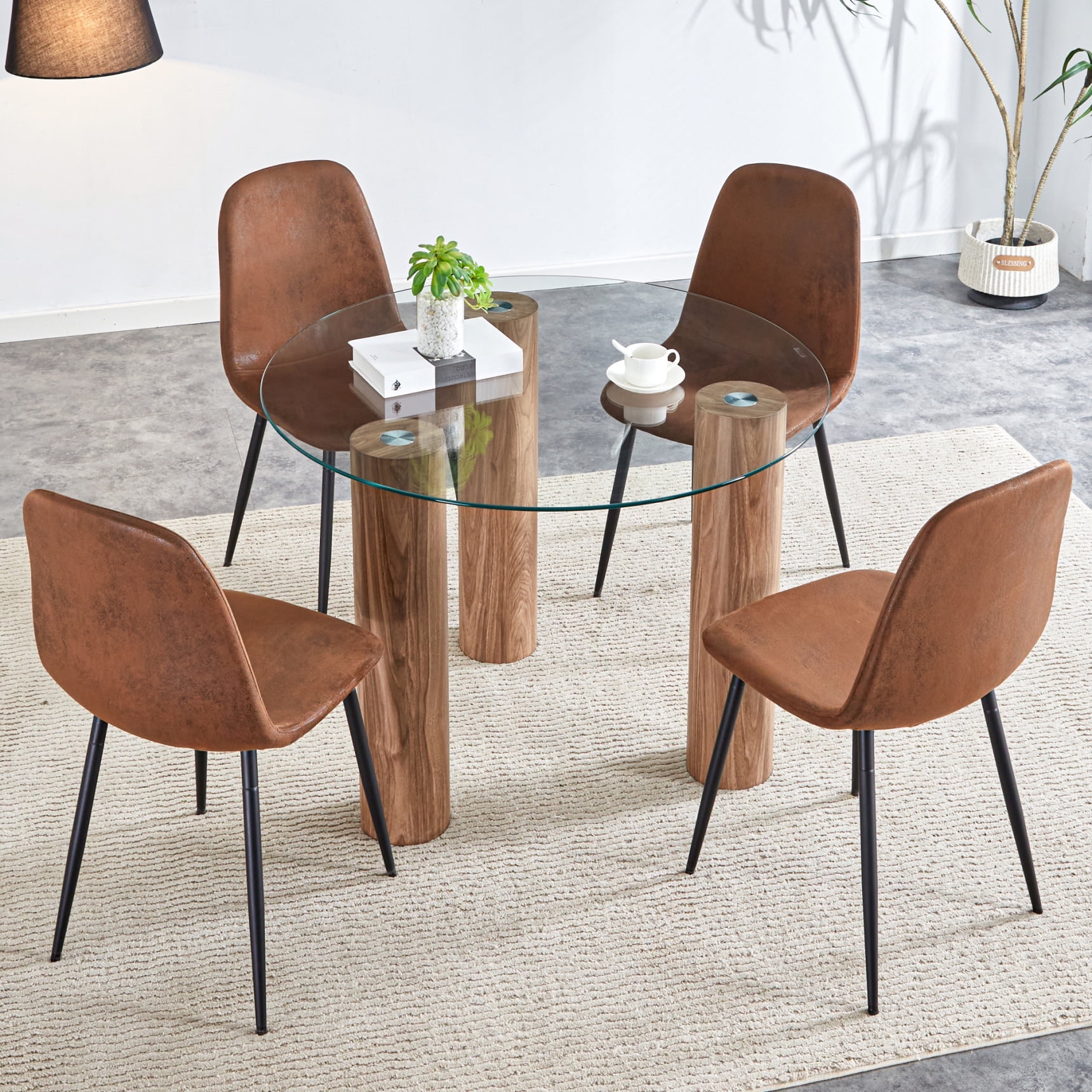 Modern Circular Dining Table Set for 4, Round Dining Table with ...