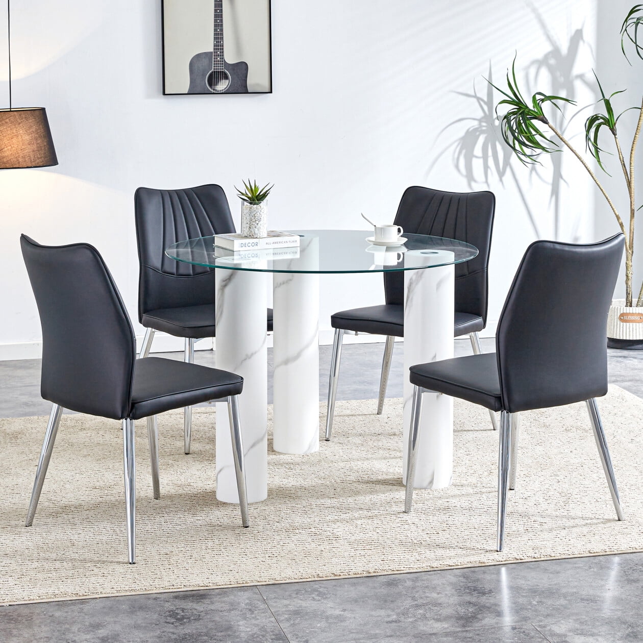 Modern Circular Dining Table Set for 4, Round Dining Table with ...