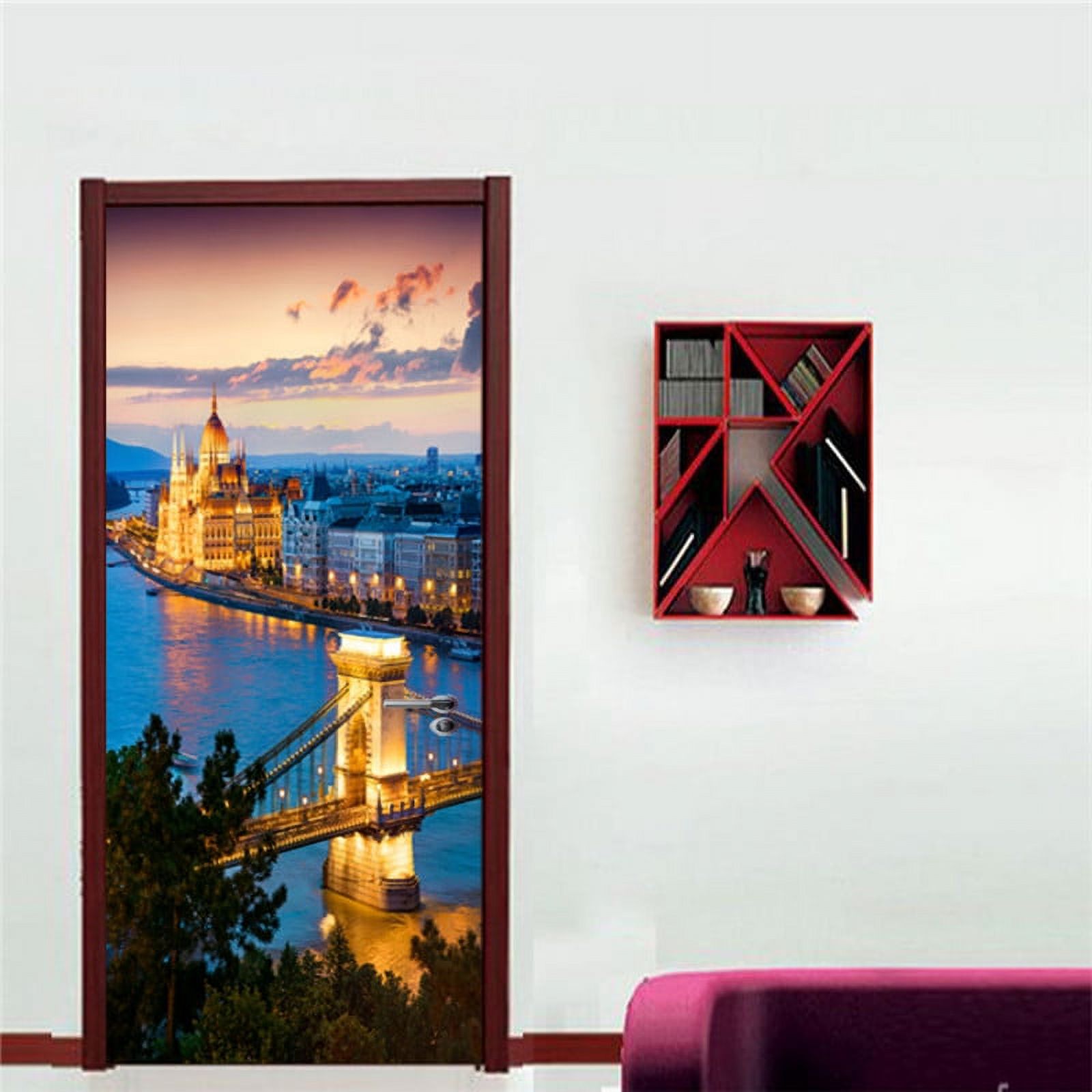 Modern City Building Door Mural Home Decor 3D Print Furniture Wall ...